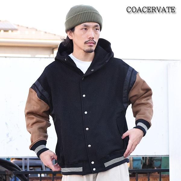 【発売日：2024年12月11日】COACERVATE コアセルベート 30％OFF SALE セール 裏起毛のスウェット生地を使用したフーデッドスタジャンです。通常のスタジャンとは異なり、首元に高さを出しフードを備え付けています。生地は、...