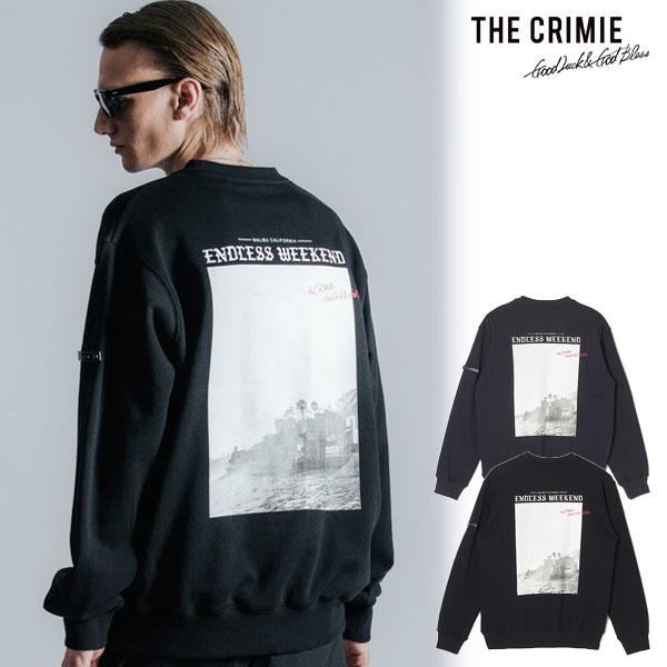 CRIMIE クライミー背面に大胆にプリントされたのは、Tシャツで人気を博したMALIBU TEE”のフォトグラフィック。THE CRIMIEの世界観を切り取った1枚の風景が、スウェットの背中に物語を宿すように存在します。素材 : COTT...