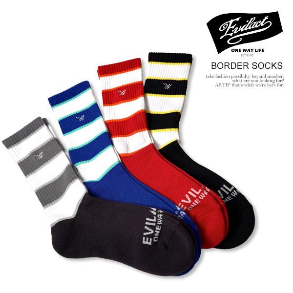 【発売日：2026年02月16日】EVILACT イーブルアクト●商品説明EVILACT独自のデザインセンスが施された「BORDER」ソックス。ネオンカラーのマルチボーダーがアクセントとして配置されている。●素材COTTON70％ , AC...