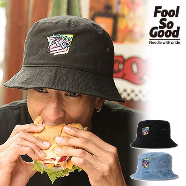 Fool So Good フールソーグッド<hr>FSG のオリジナルグラフィックを BUCKET HAT のFRONT に大胆に夏っぽい刺繍糸の配色で FRONT に表現したアイテム。S/M とL/XL の 2 Size 展開...