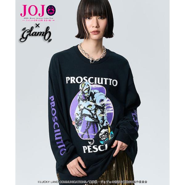 glamb グラムアニメ『ジョジョの奇妙な冒険 黄金の風』とglambがコラボレーション。ギャング組織「パッショーネ」のボスに反旗を翻す暗殺者チームの名コンビ、プロシュート兄貴とペッシのスタンドをロングスリーブカットソーにデザイン。品質 :...