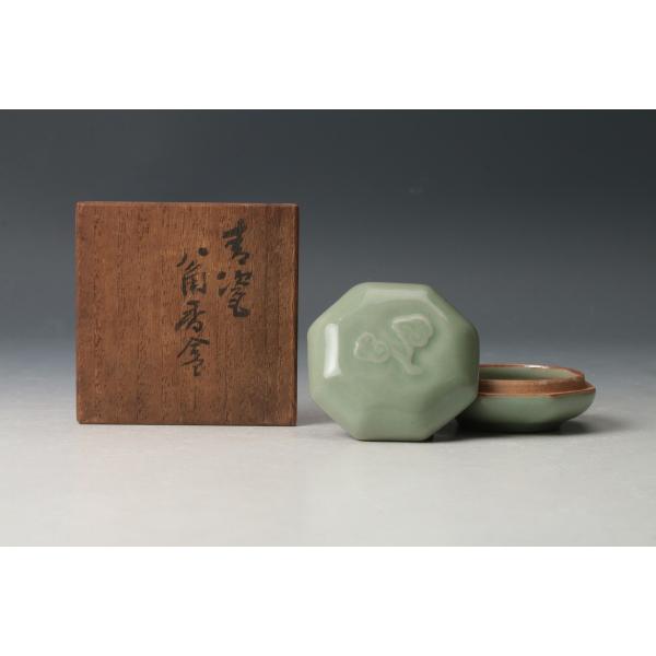 真清水蔵六 青瓷八角香合 共箱 茶道具 本物保証