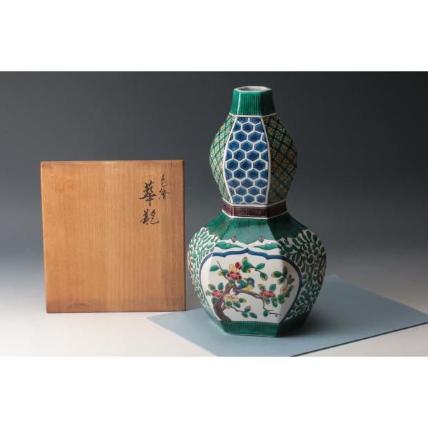 井上陶源 高さ29cm 色絵花瓶 共箱 本物保証