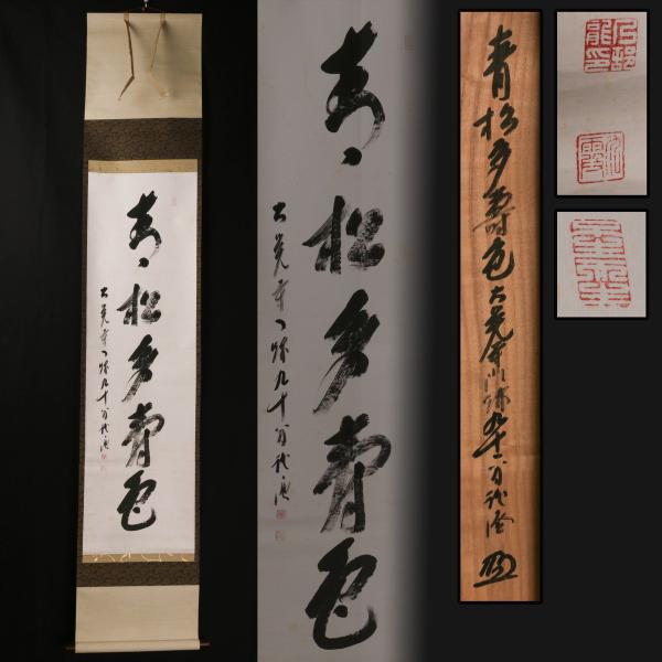 乃村龍澄 『青松多寿色』真言宗大覚寺門跡 肉筆 墨書 紙本 落款 掛軸 共箱 本物保証