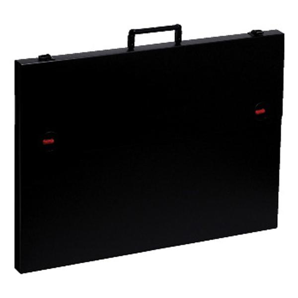サイズ：465×645×34mm色：黒適正収納枚数：約150枚耐荷重：5kgPP製大判の図面などに巻きぐせや折り目をつけずに収納できる2つ折タイプです。持ち手は前後に動く可動式グリップで、快適に持ち運びできます。