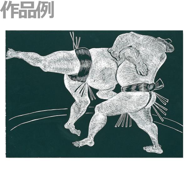 黒紙製 縁なし100×150mm台紙(100×150×厚さ2mm)が付属します。白地に微粒のインクを均一に塗布したボード紙です。細い針、ニードル、カッターナイフの刃などで引っかくようにして描くと下地の白が浮き出てきます。細い線で輪郭を引いた...