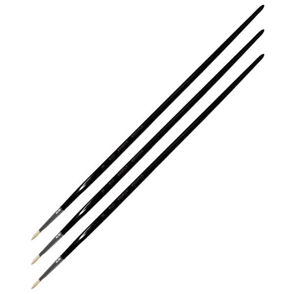 3本セット豚毛 黒軸穂丈12mm・口金径3mm 軸の材質：木製(ラミン材)