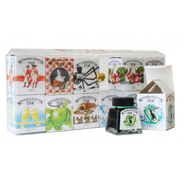Winsor&amp;Newton製12色セット容量：14mL/1色色名：カナリアイエロー、アップルグリーン、ブルー、ナッツブラウン、ホワイト、バーントシェンナ、バイオレット、クリムソン、エメラルド、ブラック、オレンジ、バーミリオン※輸入品...