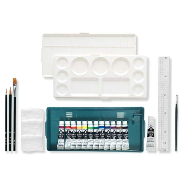 サイズ：300×138×35mm Wパレット付ポリプロピレン製ケースアクリルガッシュ 11ml 12色、ホワイト20ml付属品：布巾、筆3本(面相、彩色、平)天然毛 プラ軸、アクリル定規、溝引棒入組み色(白を除く) ジェットブラック、パーマ...