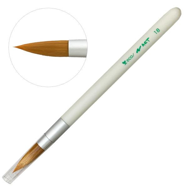 再生PET入りナイロン毛・再生ポリスチレン軸穂先：直径10,4mm穂丈：36mm全長：210mm穂先に一回つけた絵の具で、できるだけたくさん描けるように、水含みのよさを特に考えて作った筆です。穂先はナイロン毛にペットボトルからできる再生PE...