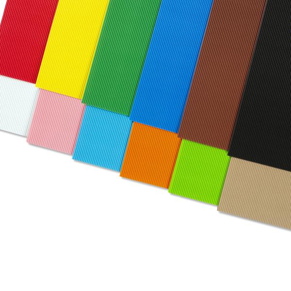 サイズ：450×550mm波高：約2mm(7cm幅に16山)裏面白色 ※「クラフト」のみ裏面も同色クラフト素材です。同色3枚組切ったり、曲げたり、剥がしたり、貼り合わせたりしてカラフルな表現が楽しめます。