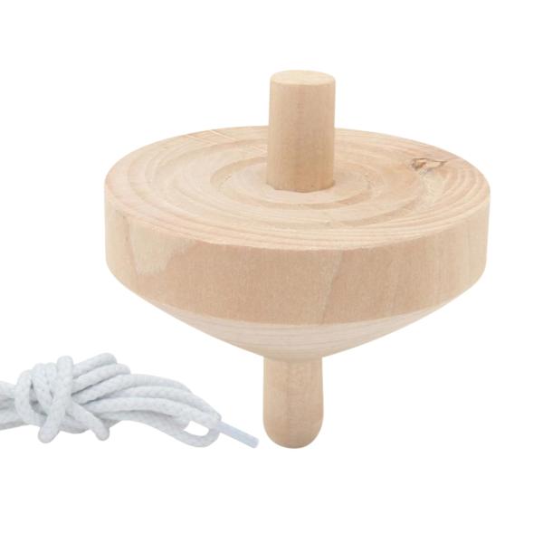 本体：直径約58mm×高さ60mmひも：直径約4mm×1.2m好きな色を塗って、オリジナルのこまをつくろう。