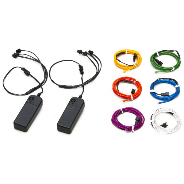 白、青、緑、黄、赤、紫 各1色1本クリップ付きスイッチコントローラー2個(電池別売)サイズ：LEDチューブ 直径3.3mｍ×1,170mm(発光部分1,050mm)、スイッチコントローラー 約30×90×20mm電池入れた際の重量：約76g...