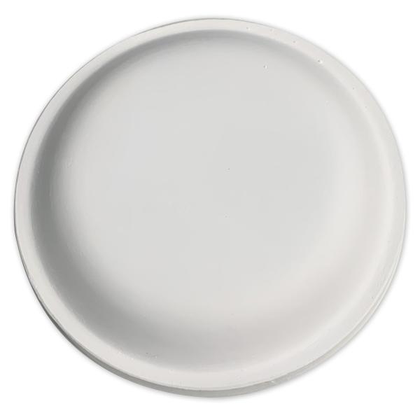 約直径201mm 高さ約51mm ヘリ幅約7mm へり高さ約23mm外型用手押し用の石膏型です。石膏型をつかう「型おこし」は、同じ形のものをたくさん作るのに便利です。