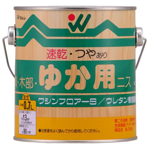 内容量：0.7L用途：屋内の木の床、屋内木部(階段、家具、建具など)塗り面積1回塗り：約13ｍ2 たたみ約8枚分乾燥時間：約90分／20℃うすめ液：ペイントうすめ液 または難燃性ペイントうすめ液1液ウレタン樹脂塗料油性ニスに比べて乾燥が速く...