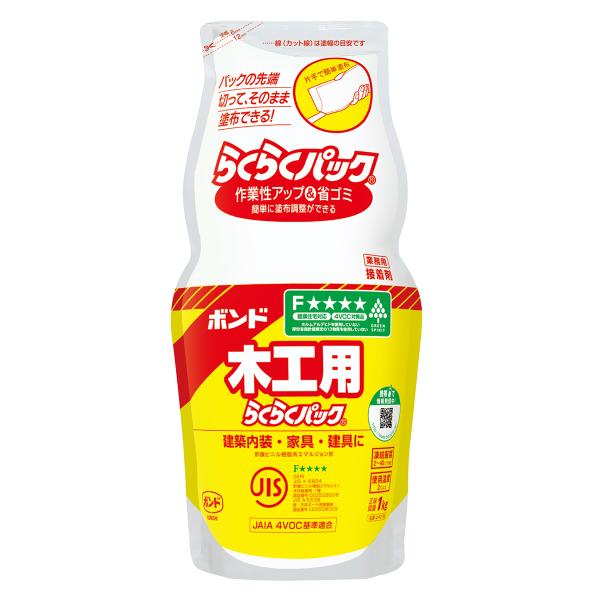 容量：1kgサイズ：W115×D70×H270mm水性 F☆☆☆☆用途建築内装木工事（健康住宅対応）、家具・建具の製作。木・合板・紙・布・フェルト・パーティクルボード・ハードボード・インシュレーションボード・MDFの相互の接着上記材料とメラ...