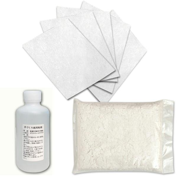 紙作りを体験 材料セットセット内容・再生パルプ 100g・バージンパルプ 約265×200mm 5枚入・手作り紙用 粘剤 200ml紙作り体験ができる材料をセットしました。◆再生パルプ 100g梱包サイズ：約190×225×厚さ20mm質量...