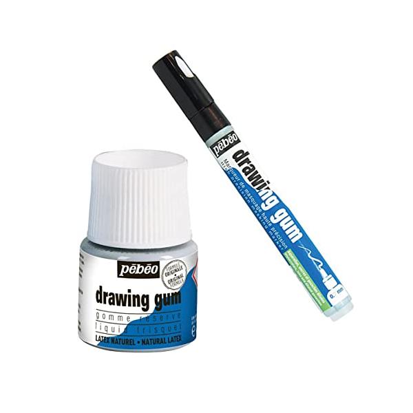 【セット内容】▼Pebeo ドローイングガム 45ml 033000 45mL ボトル入り使い方(1)マスキングしたい箇所に筆でドローイングガムを塗ります。(2)約10分程度自然乾燥後、絵の具・インクを塗ります。(3)乾燥したらドローイング...
