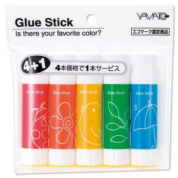 グリーン購入法適合・エコマーク認定商品容量：8g×5本セットソフトタッチで塗りやすいグルースティックです。子どもに人気のある明るい色がボディーに使われています。4本の価格で5本入っているお得なパックです。