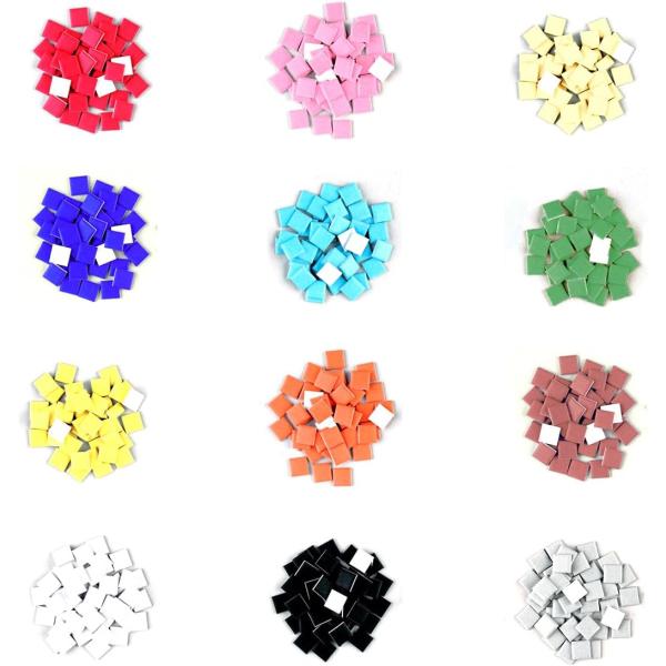 ペーパーモザイクチップス 7mm角12色 各色約900枚入色組：赤・桃・薄橙・青・水・緑・黄・だいだい・茶・白・黒・灰カラー画用紙を白ボール紙の上に貼ったものを7mm角、厚さ約1.3mmに抜いたもので、各色約900枚入っています。モザイクア...