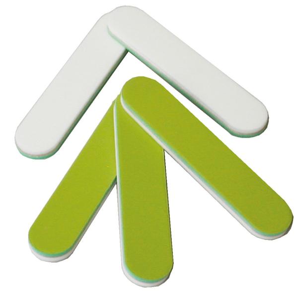 5枚入サイズ：長さ90×幅19mm適度なクッション性を持ち、裏表が異なる粗さのツヤ出しスポンジです。下地磨き面を緑色でまず磨いた後、白色でツヤ出しします。下地磨き面とは、ペーパの600番〜1000番で凹凸をなくす磨きを指します。