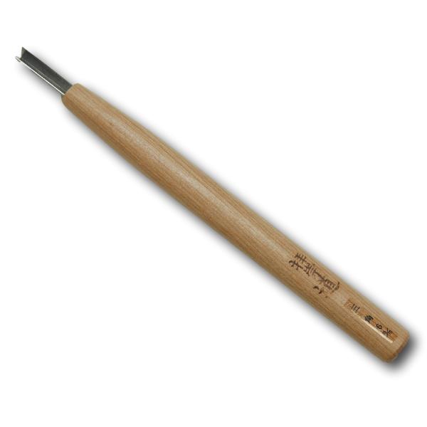 刃先：ハイス鋼鋼付柄：サクラ柄の長さ：180mm刃先キャップ付きハイスなのでプロも納得の切味。刃物鋼より3倍長持ちします。柄はサクラを使用し硬くて使い込むと手になじみます。彫刻刀の基本形の一つ、三角刀。先端のＶの字を活かし、鋭い切れ込みを入...