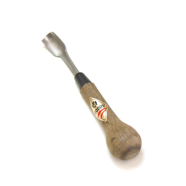 全長：約190mm刃先：ハイス鋼柄：クルミ　柄の長さ：120mm(ひょうたん型)ハンドクラフトギター、ヴァイオリンなど楽器制作やカトラリー制作、木工作業に便利なのみです。ハイス鋼の刃先で硬い木にも強く、刃持ちも抜群です。ひょうたん型のグリッ...