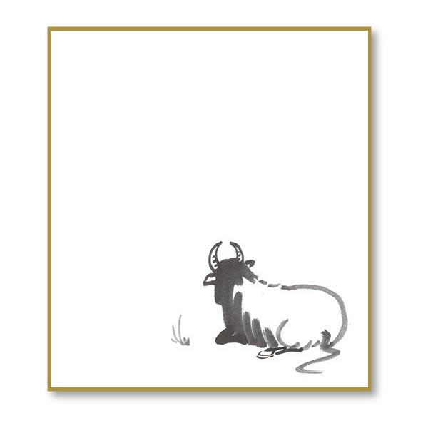 空いてる部分に賛を書き込むタイプの色紙です。令和3年度・丑年にふさわしい古語を集めた参考語句の一覧表付で、どなたでも簡単に画賛色紙が出来ます。1枚1枚賛を書き入れて、または何も書かない状態で贈り物にされても良いでしょう。◇仕様：オフセット印...