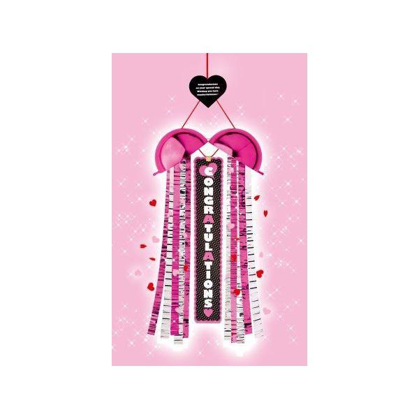 【パーティグッズ/盛り上げ クラッカー/イベント お祝い】■直径14cm！今までにない大型サイズ！■くり返し使える便利なくす玉。■自分でメッセージを書き込める無地の垂れ幕付き■ピンク＆シルバーのキラキラテープとレース風垂れ幕、　ハート型紙吹...