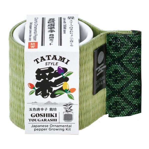 【聖新陶芸 お芽でたおちょこ 畳 五色とうがらし GD-105103 ギフト 栽培セット ガーデニング 母の日 父の日】白磁のおちょこを和紙畳のスリーブで巻いた栽培キット。畳と畳縁(たたみべり)の質感は、本格的な和室の雰囲気そのもの。江戸文...