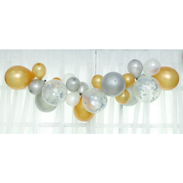 【2025 Xmas バルーンガーランドキットＣｈａｍｐａｇｎ クリスマス パーティーグッズ サンタクロース】作り方はとても簡単！わくわく楽しいクリスマス●バルーン大12個（シルバースターコンフェッティ入り４個、ゴールド４個、シルバー４個 ...