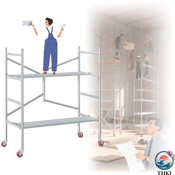 【高品質素材】足場 高所作業台 高品質の厚手金属素材を採用し、安定性と耐久性に優れています。各プラットフォームは優れた耐荷重性を備え、様々な建設工具や作業員の立ち作業に適しています。ガードレール構造は安定性と信頼性に優れ、滑り止めプラットフ...