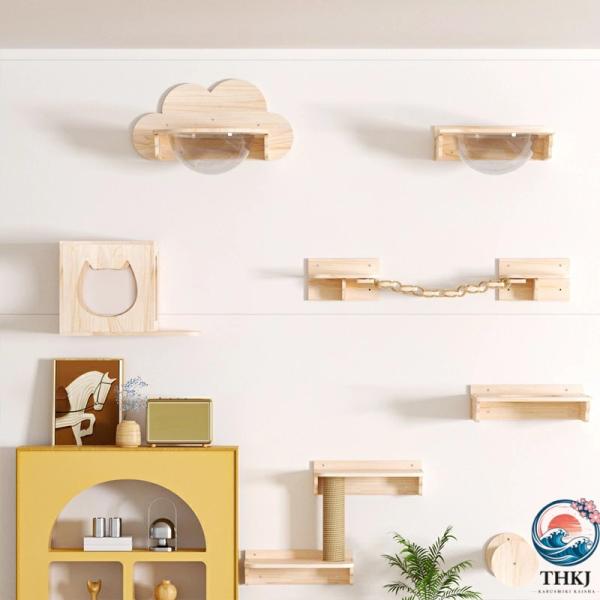 自然な素材 厚手の松の木を採用して作られました、環境に優しい、堅固で高密度な構造、荷重能力は強い、変形しにくくて、自然な木目で、表面はつるつるしていてバリがなくて、猫ちゃんを傷つける心配はありません。 スペース節約 この猫家具セットは猫に休...