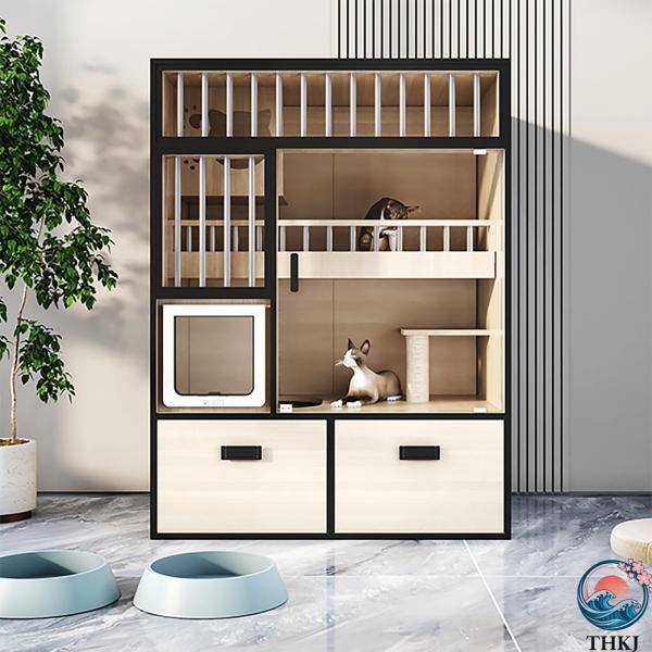 ? 高品質の材料：松の木で作られ、美しく、室内装飾とコーディネートしやすい。15mm厚のプレート、強力な耐圧力、防水、防臭の手入れが簡単で、プレートは安全で環境に優しく、長寿命です。耐久性に優れ、収納キャビネット付きで、猫トイレトレーを隠し...