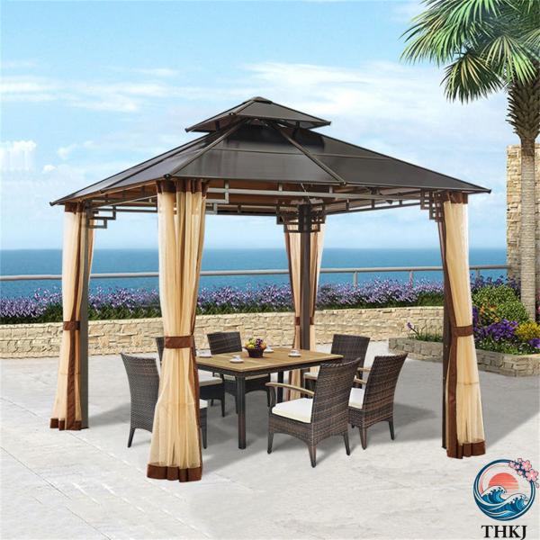 □商品詳細 ? 換気された二重屋根：パビリオンは二重屋根を採用して空気循環を強化し、熱を減らして涼しい体験をもたらし、耐風性を高め、強風条件下で比類のない安定性を提供します。エレガントで美しく見えます。また、日よけには水の溜まりを防ぐための...