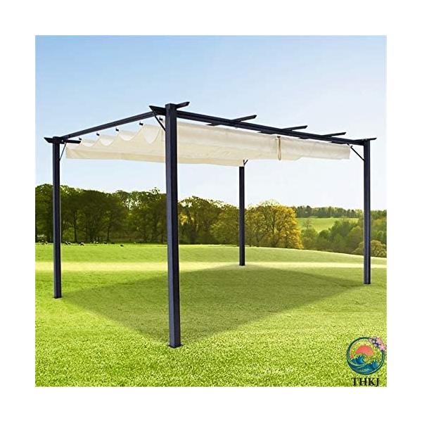 ? パーゴラ 粉体塗装表面処理は、太陽からの腐食、錆、紫外線を防ぐことができます。? 商業用グレードのヘビーデューティ240 GSMポリエステル-95％UVと雨の生地でできています。頑丈な、涙、耐摩耗性。? 格納式デザインでは、ほとんどの屋...