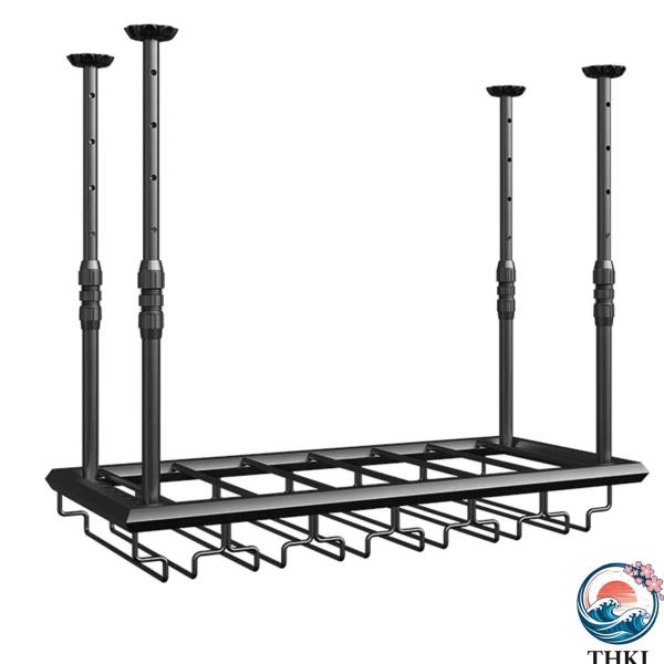 仕様：ワインラックの長さ50/60/80/100/120cm、幅：30cm;吊り下げ棒は30~60cmの範囲に調整することができる。材質：焼き鉄、高温ベーキング、錆びない、耐久性、清掃が簡単、ワインガラス棚天井の装飾棚の長い耐用年数。スペー...