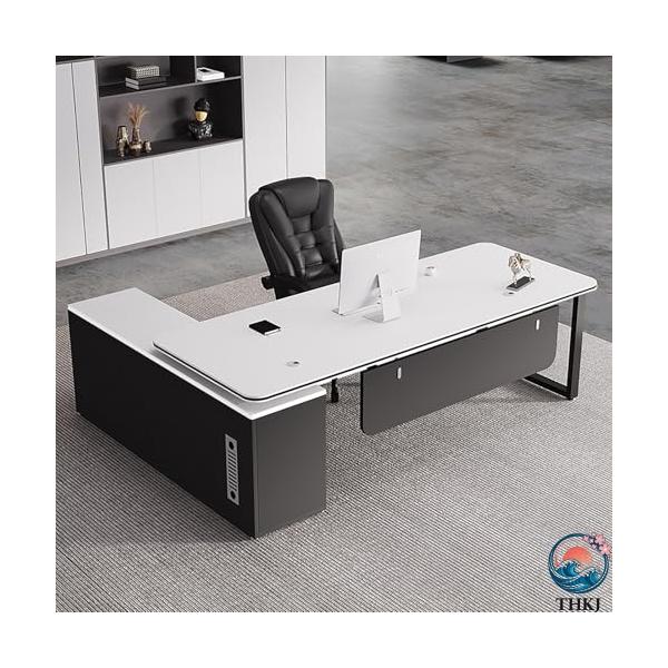 ? 【高級感のあるL字型デザイン】このL字型CEOデスクは、洗練されたデザインと広々としたデスクトップを組み合わせ、便利なファイル収納用のサイドキャビネットを備え、洗練されたCEOオフィスと執務空間を実現します。? 【優れた耐久性】CEOデ...