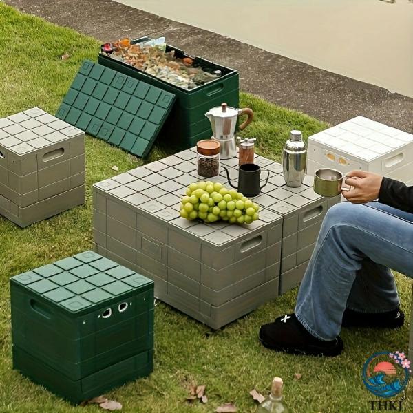 1pc 折りたたみ式キャンプ用ストレージバスケット、取っ手付き、食器、果物、野菜用の耐久性のある収納ボックス、車、寝室、家、ドーム、ピクニック用のスペース