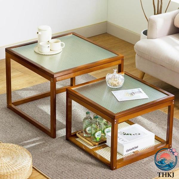 【トワイライトコーヒーテーブル】トワイライト・コンビネーションスクエアテーブル。長虹ガラスカウンタートップは、高い強度と硬度、優れた耐圧性、高温耐性を備えており、傷がつきにくいです。 底部は籐製織技術を使用しており、ABS素材は美しく通気性...