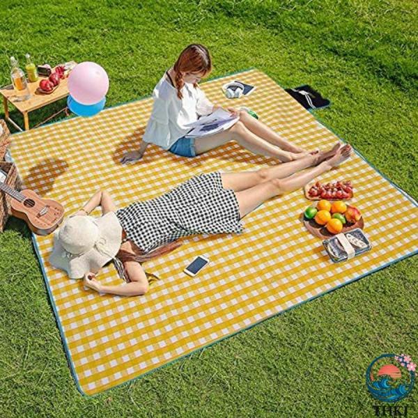 レジャーシート厚手 イエロー 200x200CM 6-8人用 防湿マットオックスフォード布ピクニックマットポータブル折りたたみ式屋外マット …