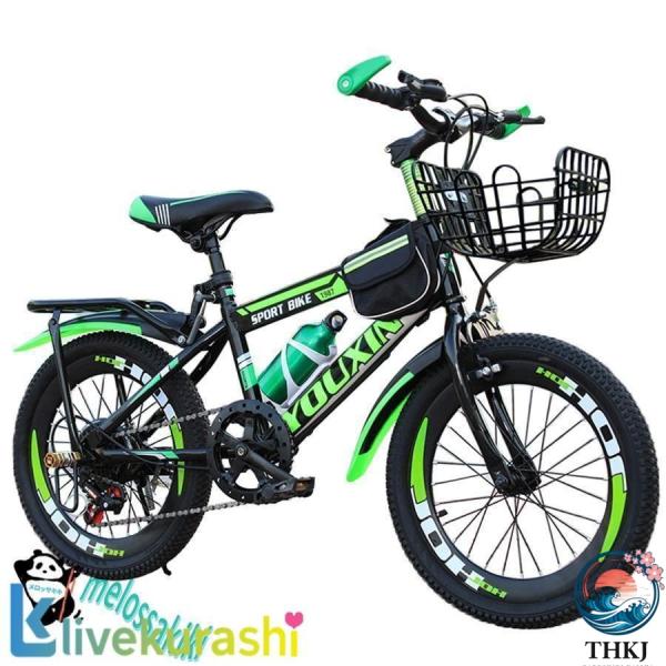 子供用自転車調節可能なシート 18/20/22/24 インチ 男の子女の子 キッズバイクスポーツ カゴ付き 付きキック スタンド ハンド ブレーキ バスケット フェンダー