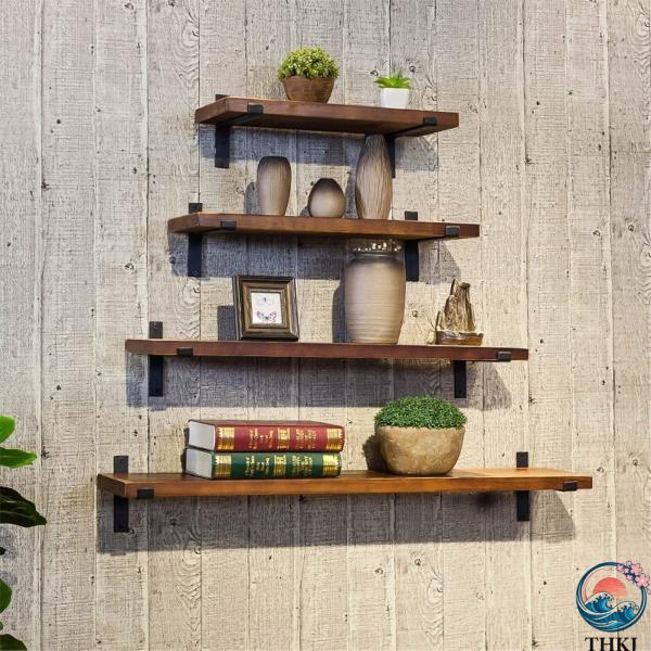 ウォールシェルフユニット：100％ソリッドウッドと金属製の錬鉄製のブラケット、キャリング能力、長い耐用年数。（長さ40~150cm;幅20cm;厚さ3cm）スペースの効果的な使用：あなたのインテリアの貯蔵スペースを最大化し、私たちの実用的で...