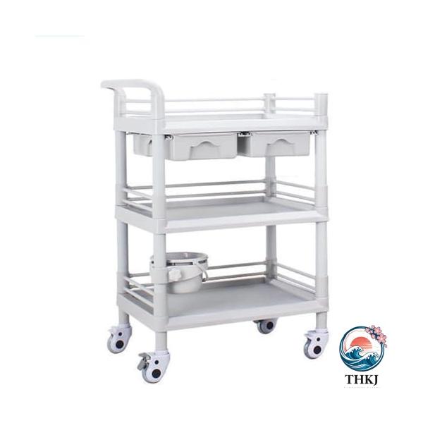 ●ABS医療ワゴンサイズ：幅54*奥行き37*高さ90cm。重量：9kg。耐荷重：200kg。ブレーキできる無音キャスター、1つ引き出しとダートバケットを付きます。たくさんの場合に適用です。●医療ワゴンの材質：ABS樹脂素材はお手入れが簡単...