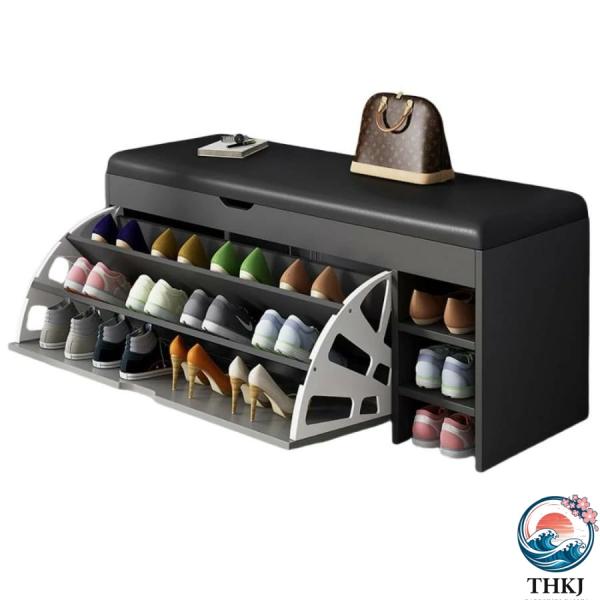 【シューズキャビネットのデザイン】玄関ベンチ合理的な位置決めデザイン、収納に便利、半開きと全開、見つけやすい、3層よりも多くの収納スペース、隠しハンドルのデザイン、簡単で楽、防湿性と防錆性、簡単に収納できます。プル、厚く、快適なクッションバ...