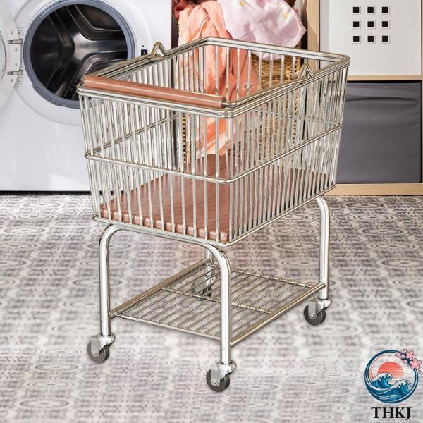 ワイヤーランドリーカート ローリングランドリーバスケット 移動簡単 省スペースオーガナイザー 衣類バスケット 多目的 ホテル寝室用