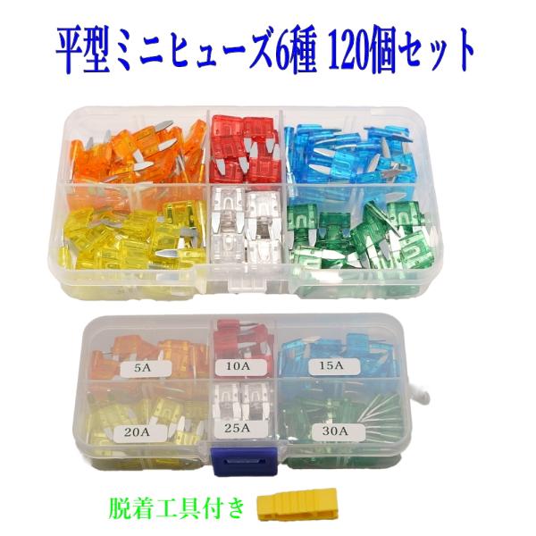 配送はネコポスです。日時指定は、宅急便をご利用ください。【商品明細】・平型ミニヒューズ、6種/120個セット・定格電圧 32V5A、10A、15A、20A、25A、30A　各20個・専用ケース入り・脱着工具付き【注意事項】※必ず仕様をご確認...