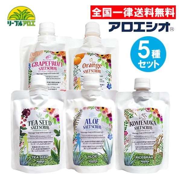 【名称】アロエシオ リーブルつぶ塩ボディソープ国産天然塩の細かいスクラブで古い角質を取り除いて、つるつるすべすべ肌へと導きます。【内容量】455g×5個（アロエ・みかん・茶の実・米ぬか・グレープフルーツ）【成分】商品説明欄に記載【注意事項】...