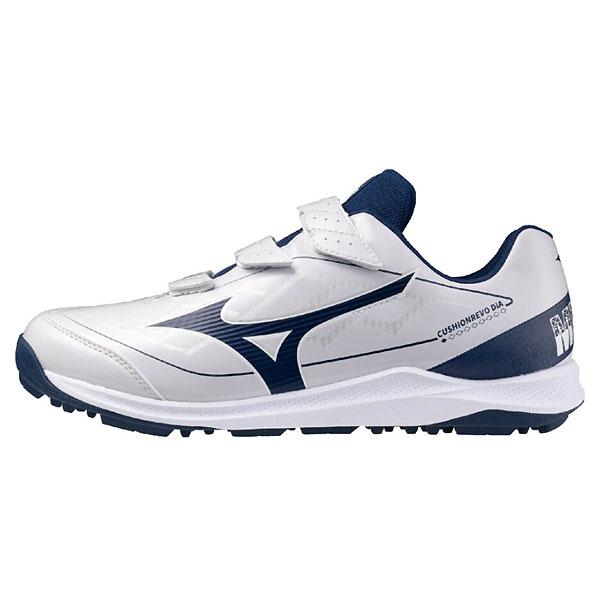 【メーカー】ミズノ（MIZUNO）【カテゴリー】野球【分類】トレーニングシューズ【商品説明】グリップ力と足への優しさを追求。クッションレボシリーズの野球専用トレシュー。【カラー・仕様・サイズ】カラー：14（ホワイト×ネイビー）素材甲材：人工...