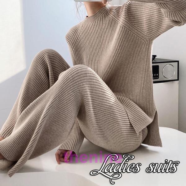 セットアップ レディース ニット ワイドパンツ セーター 春 トップス 秋 冬 ハイウエスト ウエストゴム  おしゃれ 長袖 卒業式 服 母  通勤 OL 2点セット 長袖 卒園式 ママ 七五三 スーツ 入学式 スーツ 母親 入学式 スーツ...